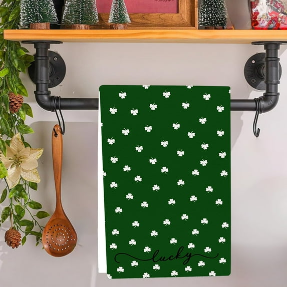Cheapark St. Patrick's Day Kitchen Towel Set Green Lucky Clovers Dish ...