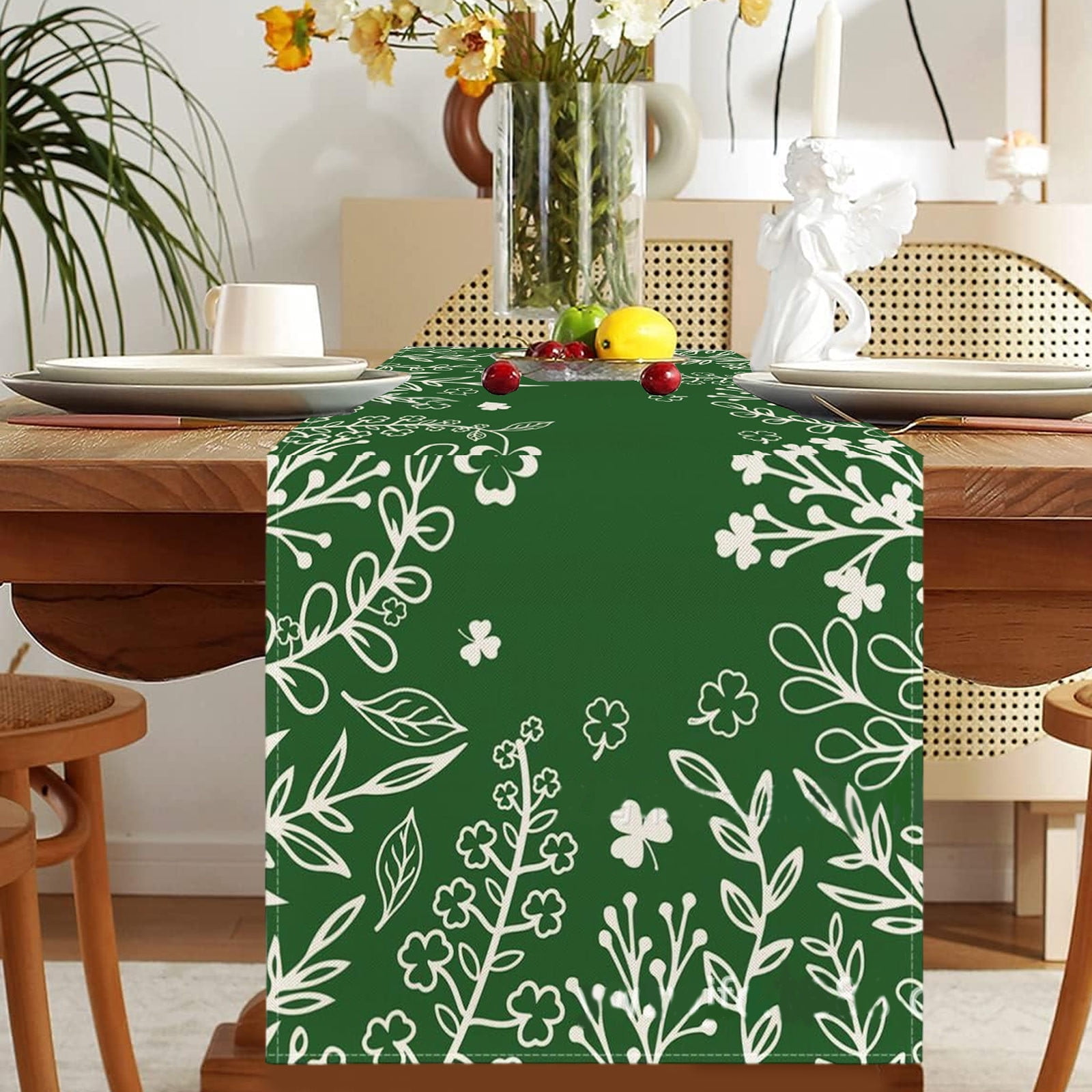 Cheapark St. Patrick's Day Table Flag Irish Green Clovers Pattern Heat ...