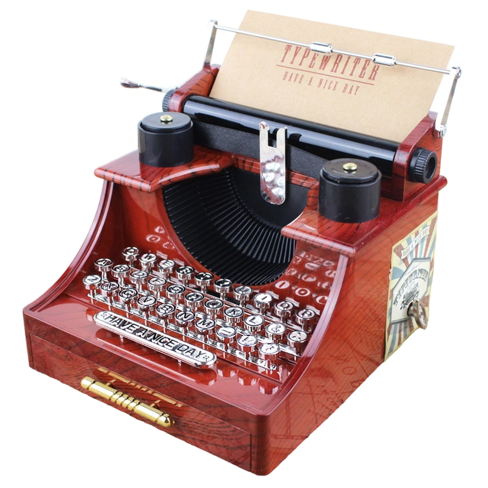 Cheapark Vintage Typewriter Music Box Spring Wind-Up Imaginative Decor ...