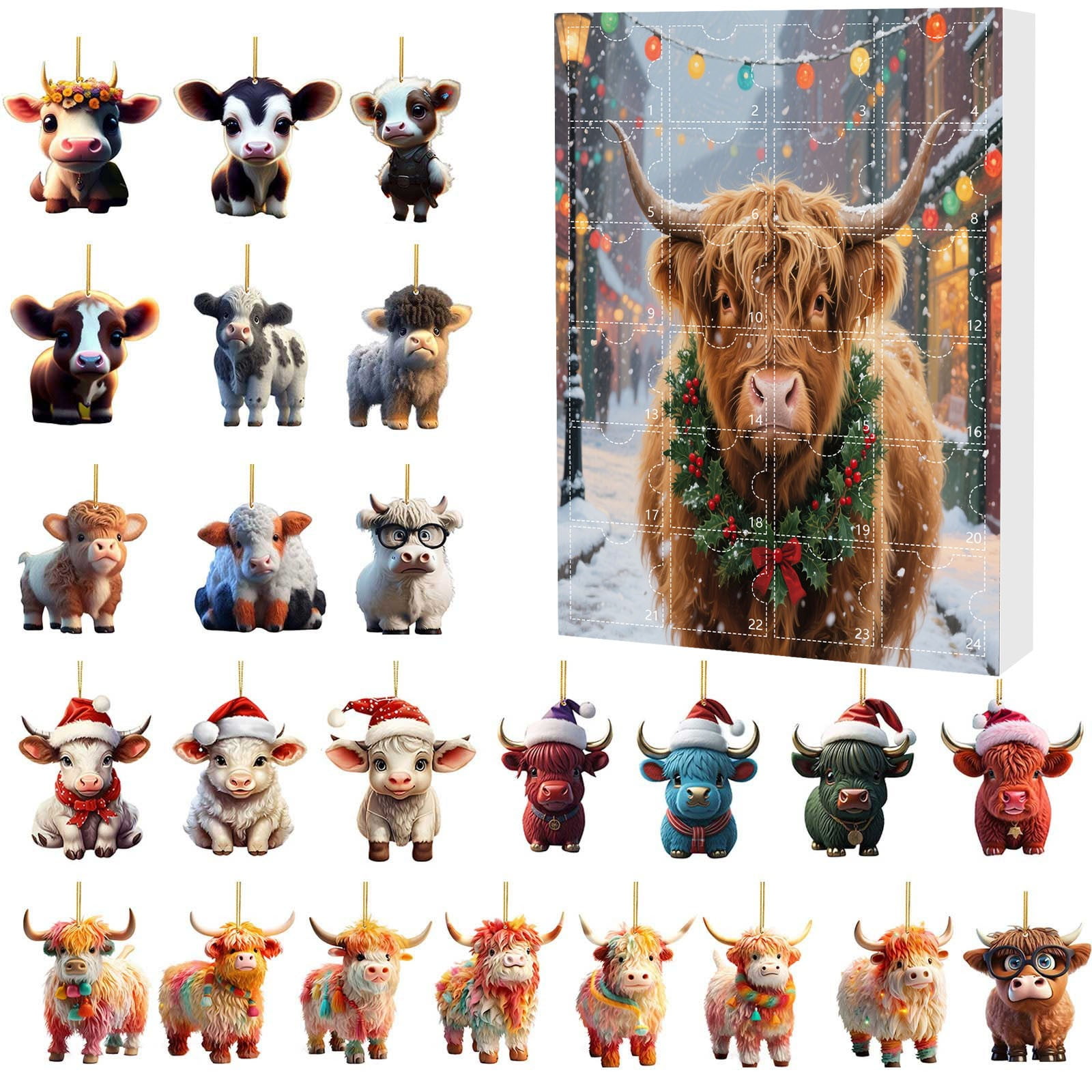 Cheapark2025 Christmas Cow Advent Calendar - 24 Days Hanging Ornament ...
