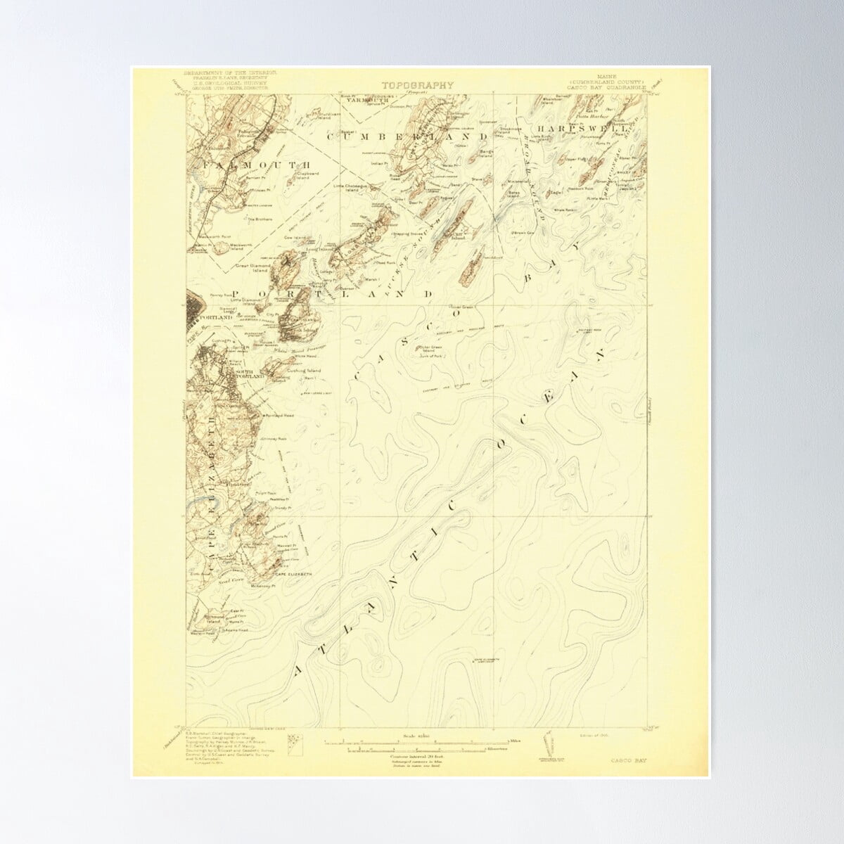 Chebeague Island Maine Vintage Map Poster Wall Art, Modern Wall Decor ...