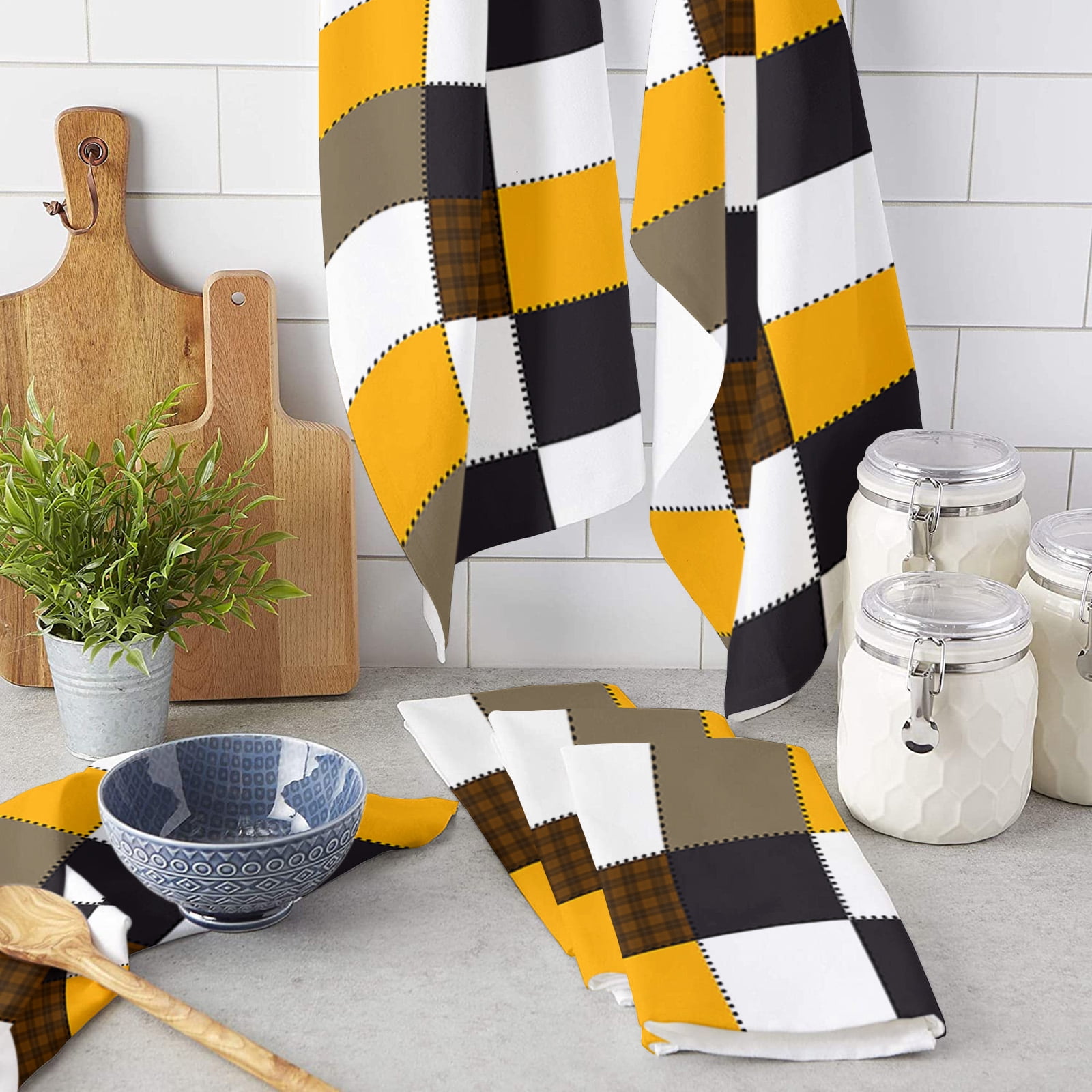 Check And Multicolor Square Microfiber Kitchen Hand Towel Dish Cloth ...