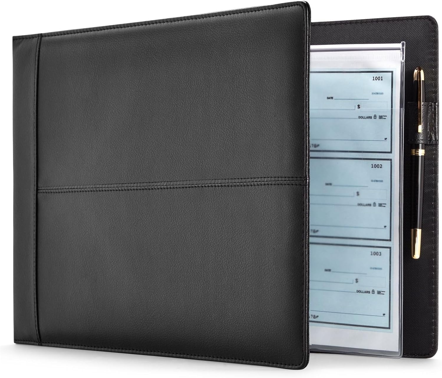 Check Binder - Black Faux Leather, 7-Ring, 14 x 10 in, Fits 600 Checks ...