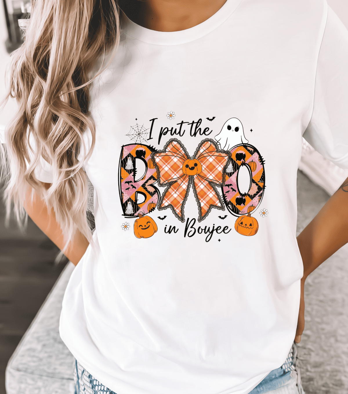 Check Bow Print Tees,"I Put The Boo in Boujee" Halloween Theme Graphic ...