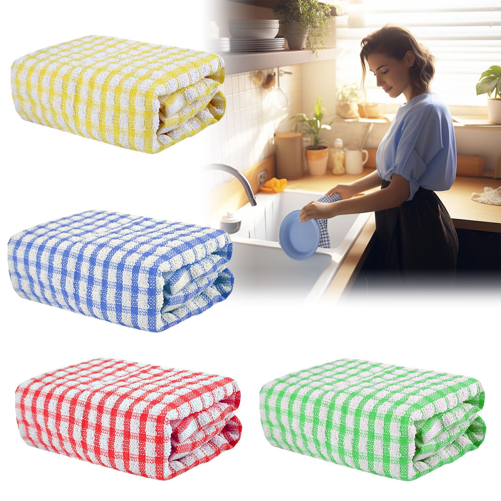 Check Dishcloth (38X69cm) Yellow Eguiwyn , Cleaning Kitchen Fast ...