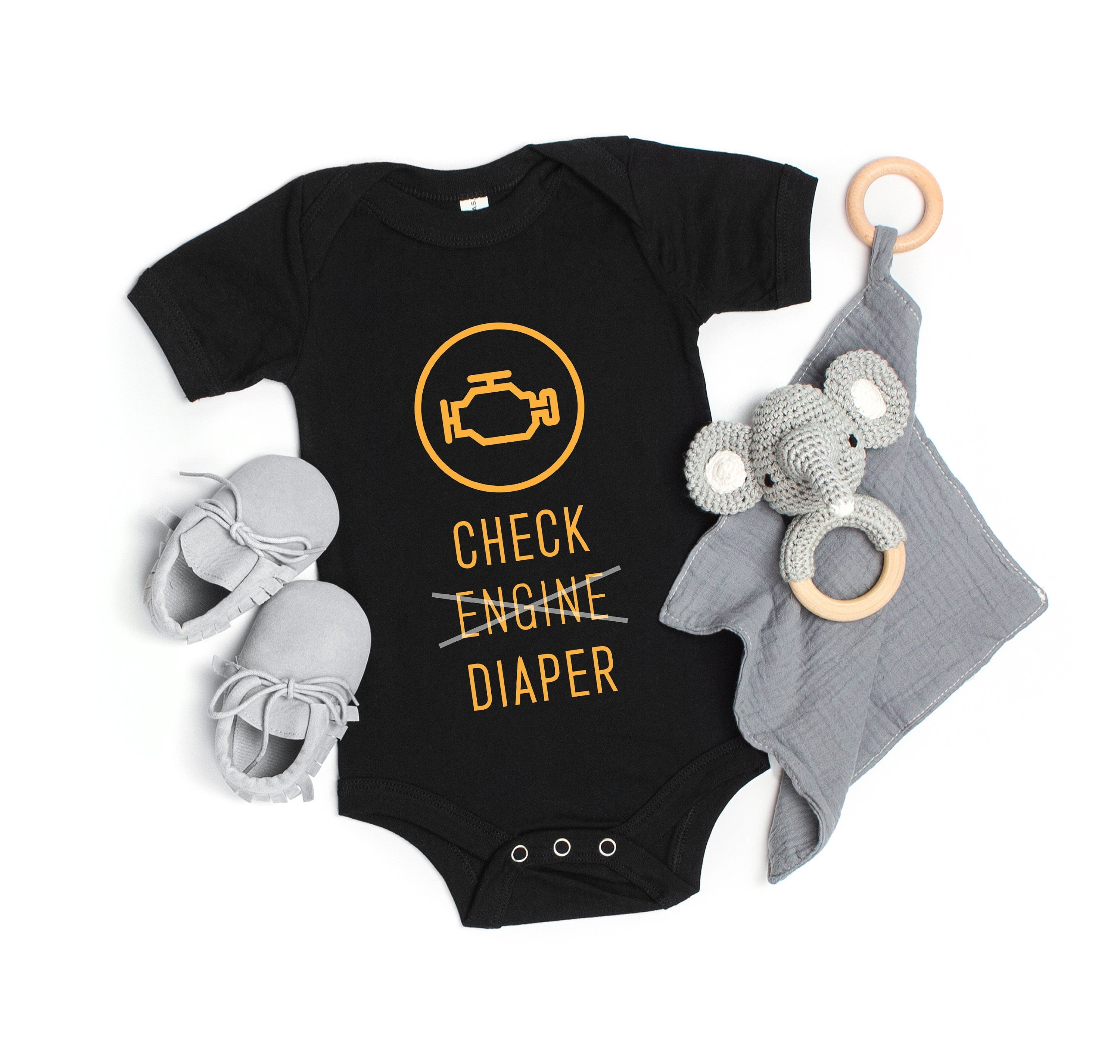 Check Engine Baby Onesie, Funny Diaper Baby Onesie, Cute Mechanic Baby ...