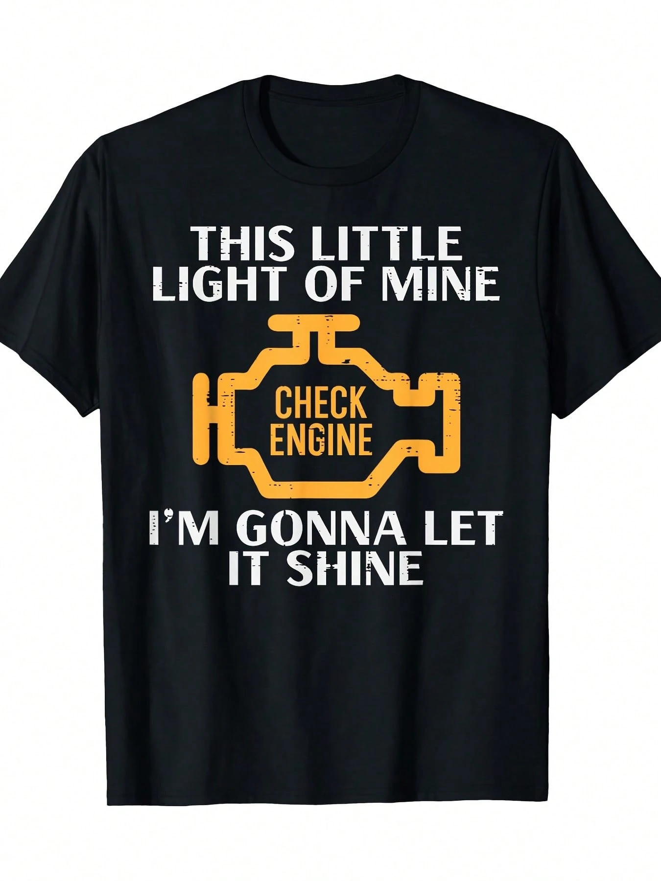 Check Engine Light Shines Funny Car Auto Mechanic Garage Men's T-Shirt ...