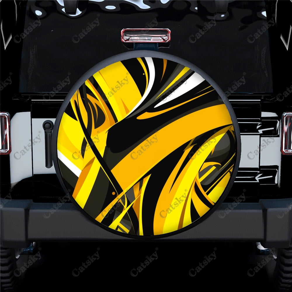 Check Fabric Abstract Lines Polyester Universal Spare Wheel Tire Cover ...