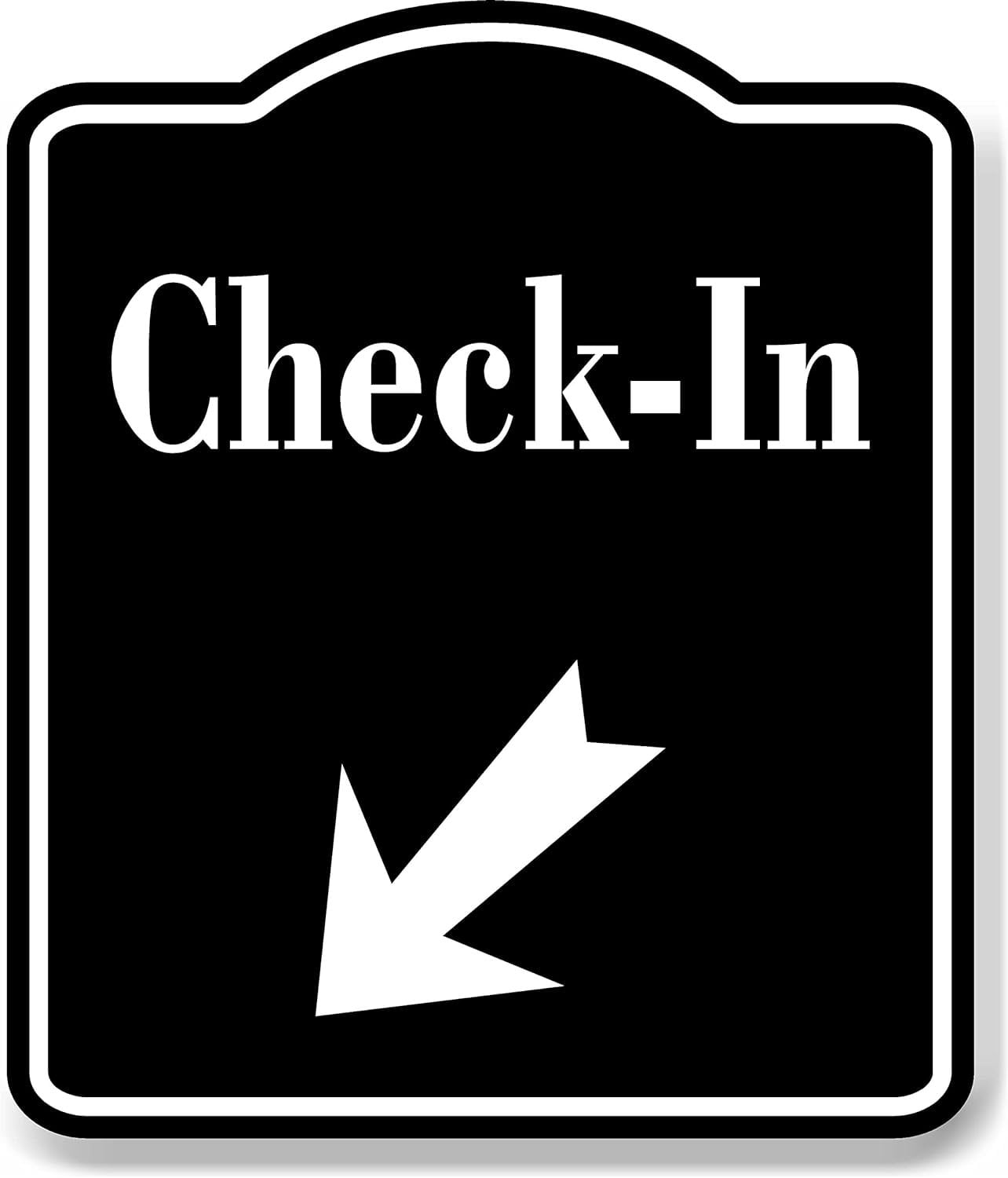 Check-In 45 Degree Down Left Arrow BLACK Aluminum Composite Sign, 20 ...