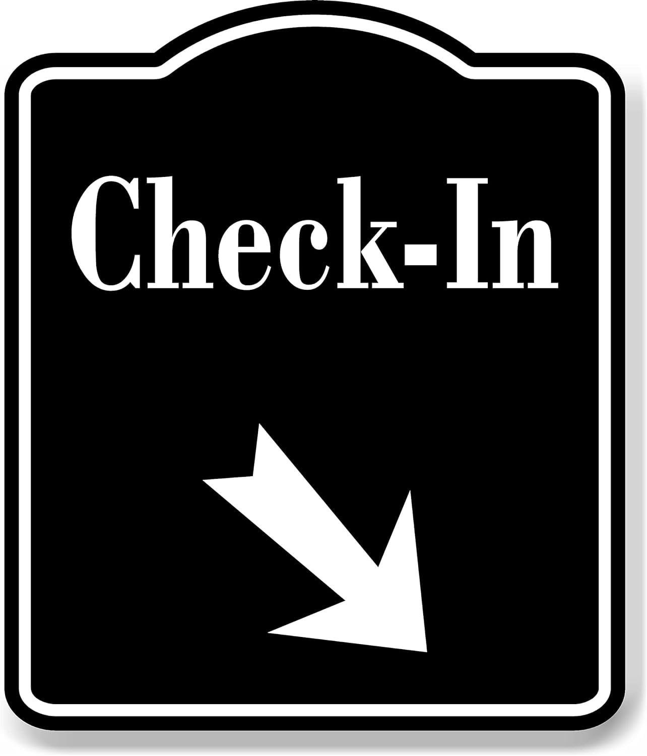 Check-In 45 Degree Down Right Arrow BLACK Aluminum Composite Sign, 20 ...