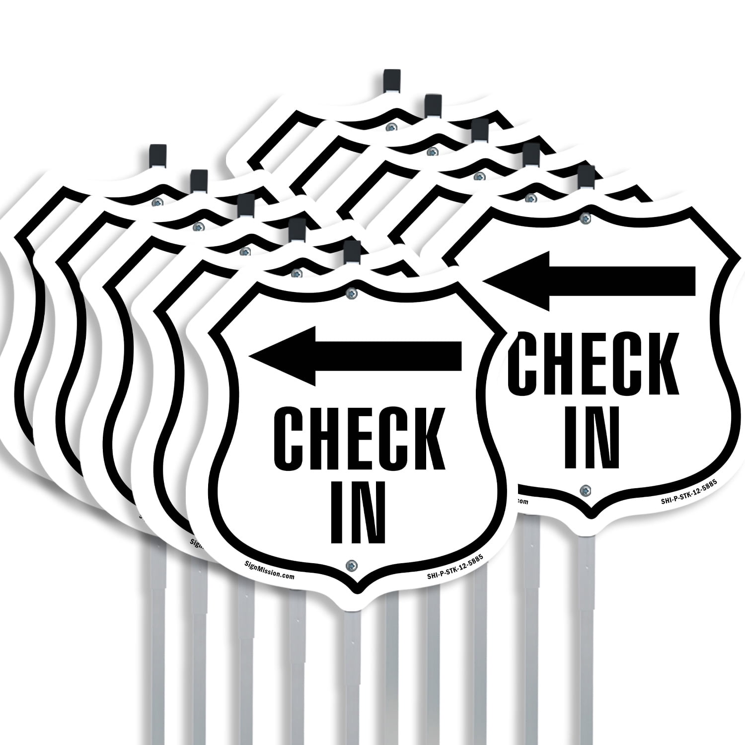 Check-In Left (10 Pack) 12 inch X 12 inch Shield Shaped Commercial ...