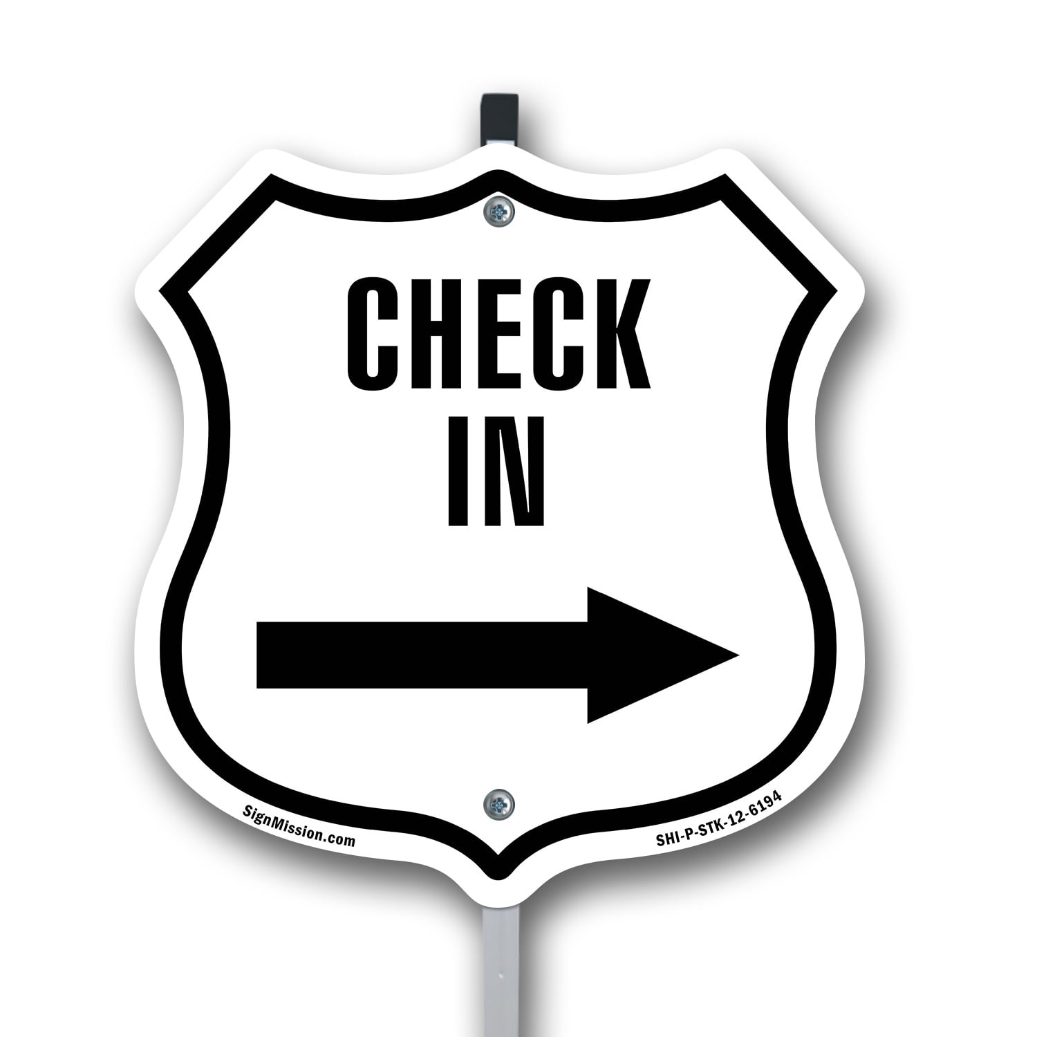 Check-In Left Arrow 12 inch X 12 inch Shield Shaped Commercial Grade ...