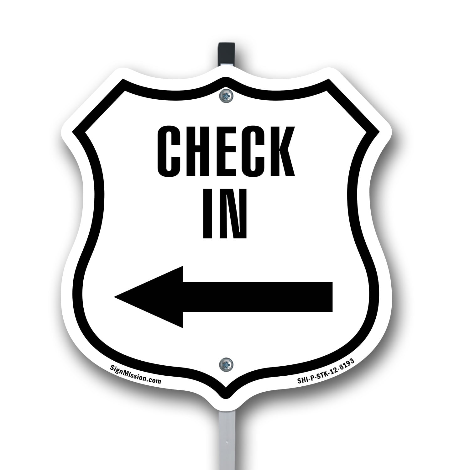Check-In Right Arrow 12 inch X 12 inch Shield Shaped Rust-Free Aluminum ...
