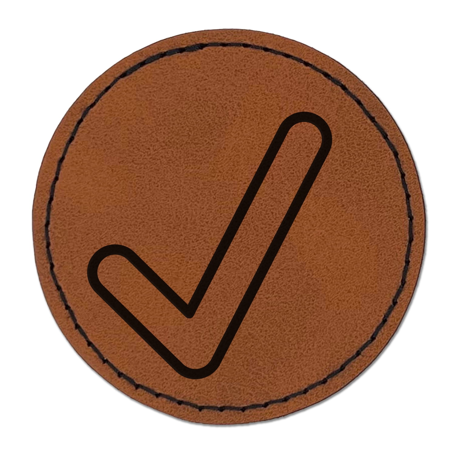 Check Mark Symbol Outline 2.5" Faux Leather Round Engraved Iron-On ...