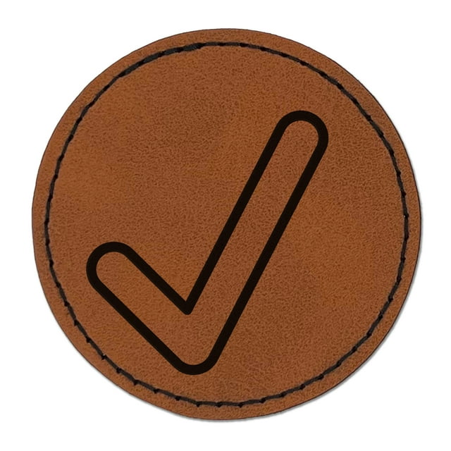 Check Mark Symbol Outline 2.5" Faux Leather Round Engraved Iron-On ...