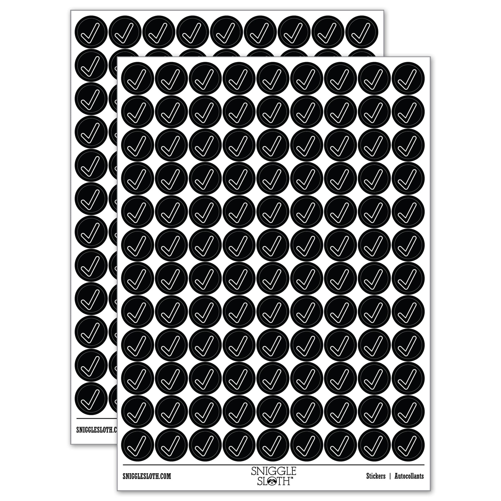 Check Mark Symbol Outline 200+ Round Stickers - Black - Matte Finish ...