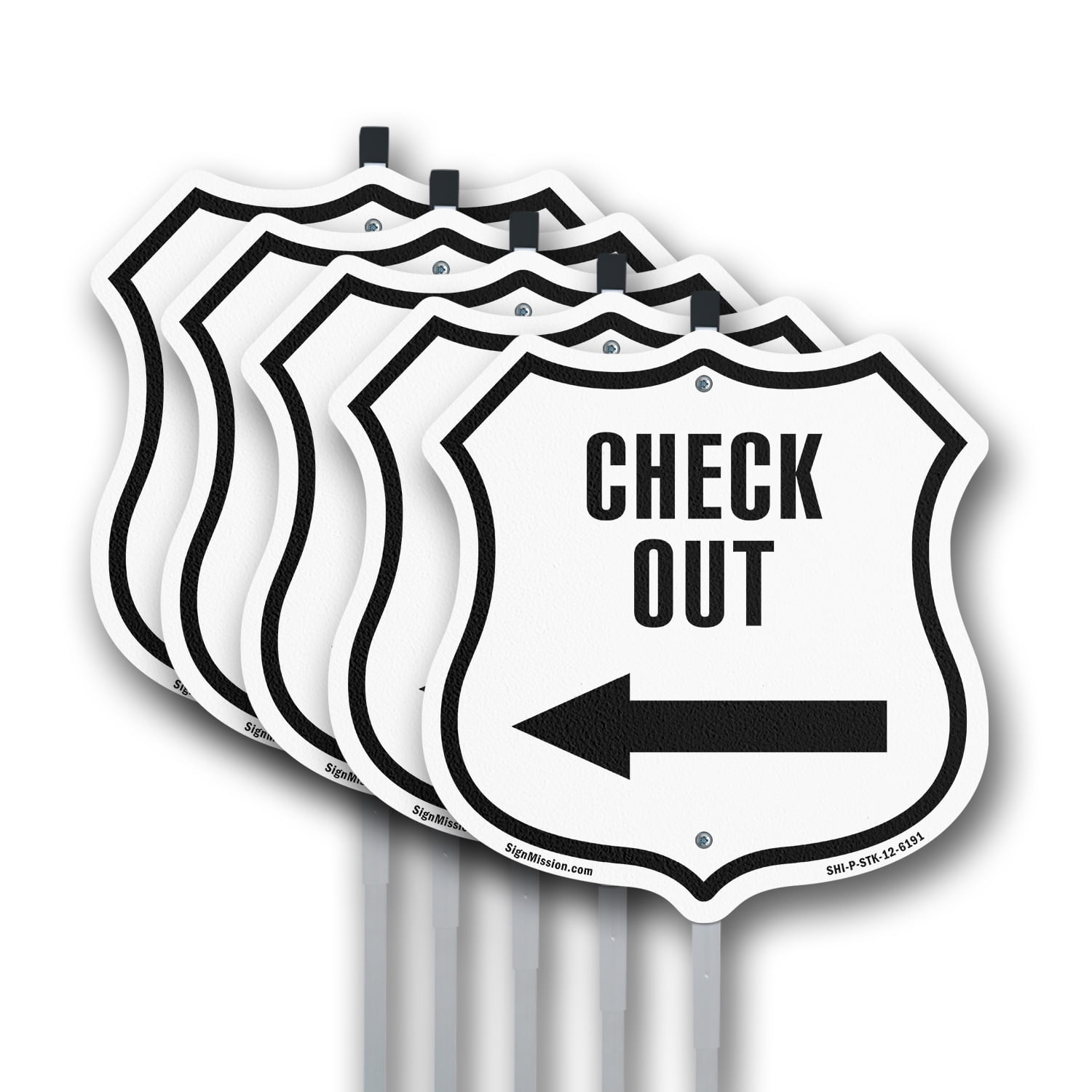 Check-Out Left Arrow (5 Pack) 12 inch X 12 inch Shield Shaped ...