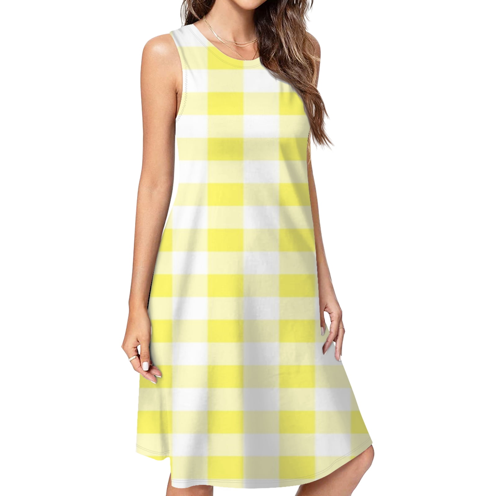 Check Pattern Yellow And White Dress Elegant Party Dresses Evening ...