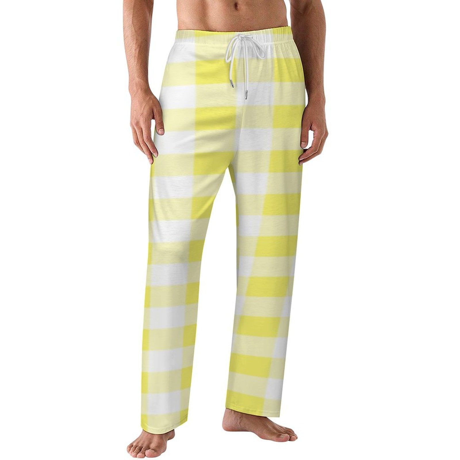 Check Pattern Yellow And White Mens Pajamas Pajama Pants Mens Sleepwear ...