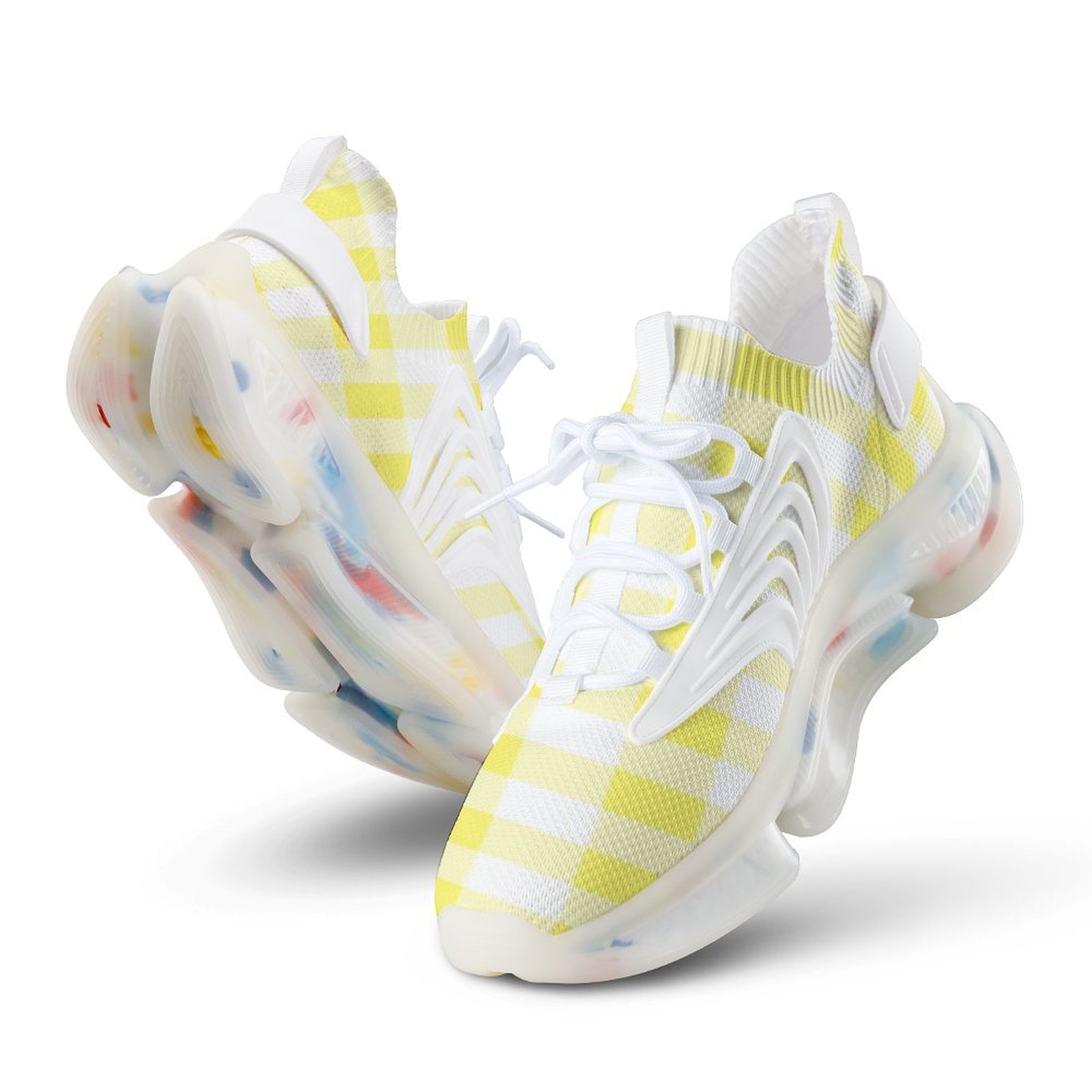 Check Pattern Yellow And White Walking Shoes for Men Woman Lightweight ...