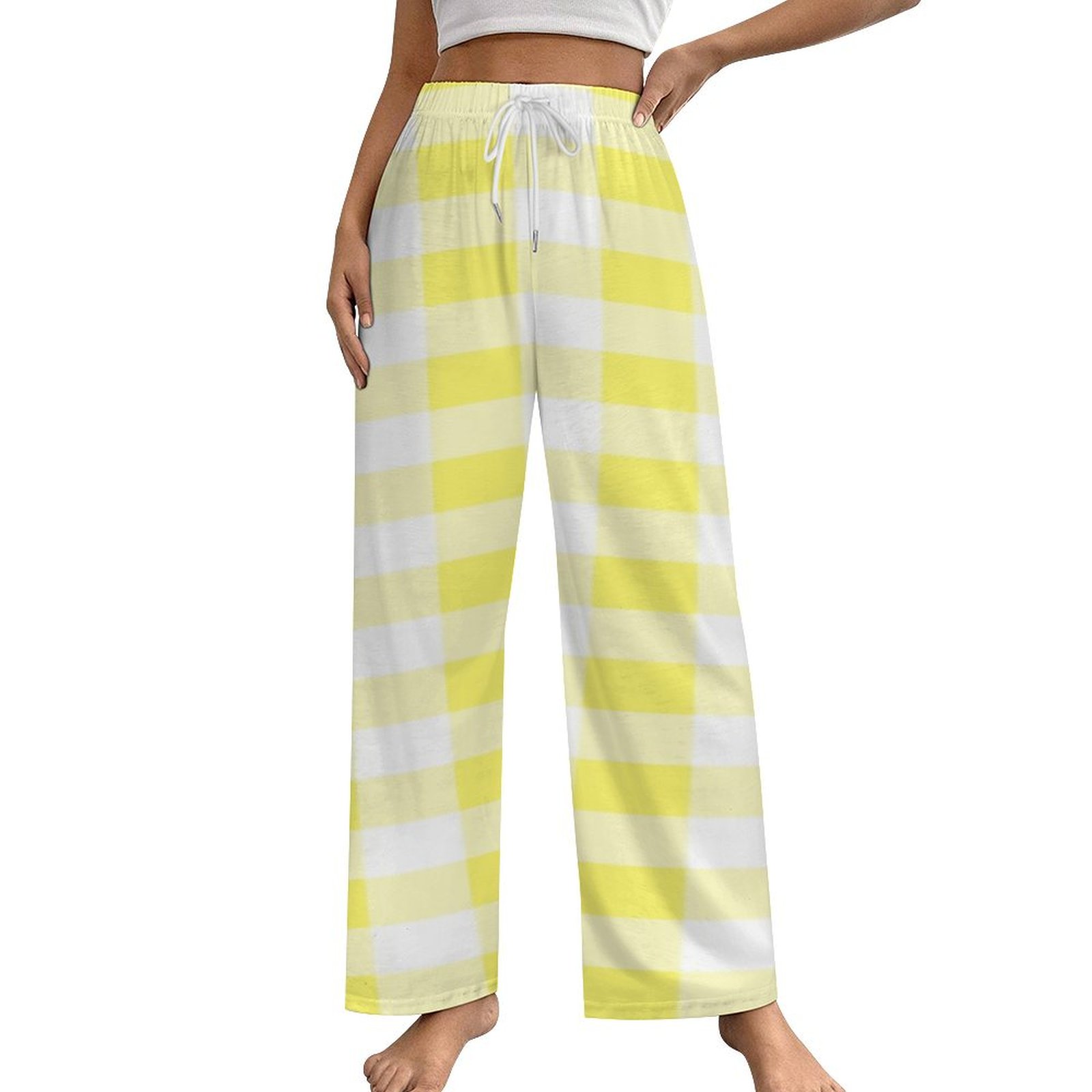 Check Pattern Yellow And White Women's Pajamas Pajama Pants Women's ...