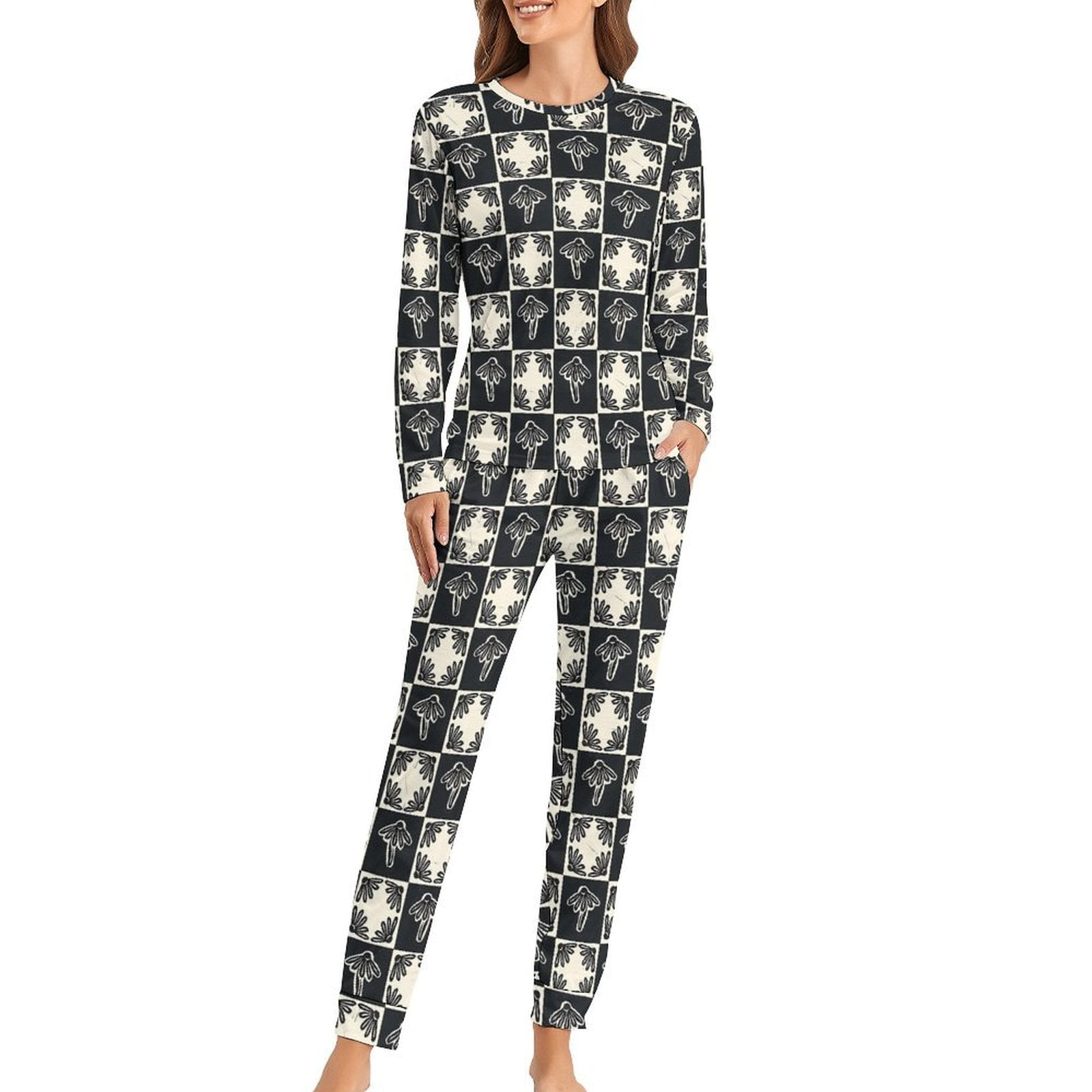 Check Print Pajamas Women Modern Checkerboard Cute Sleepwear Spring 2 ...