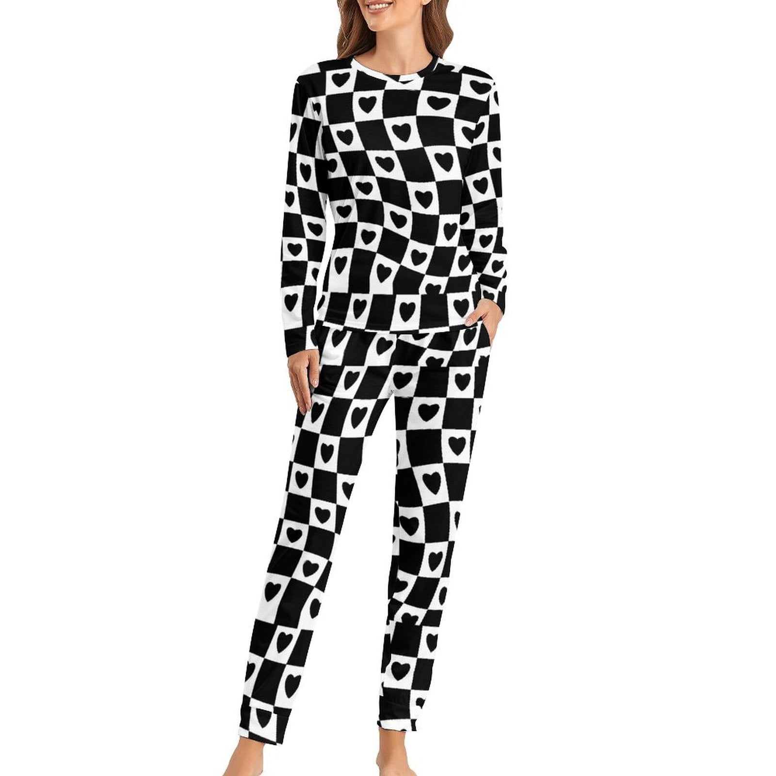 Check Print Pajamas Women Modern Checkerboard Cute Sleepwear Spring 2 ...