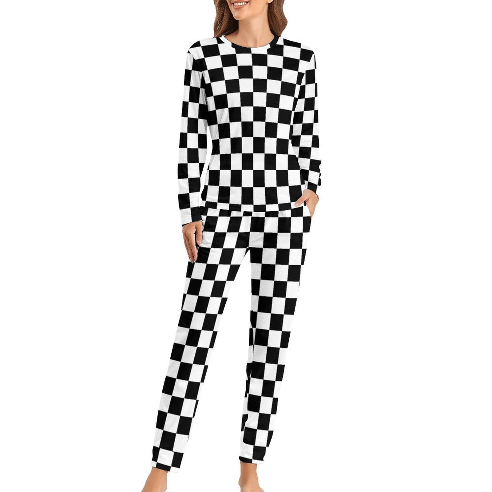 Check Print Pajamas Women Modern Checkerboard Cute Sleepwear Spring 2 ...