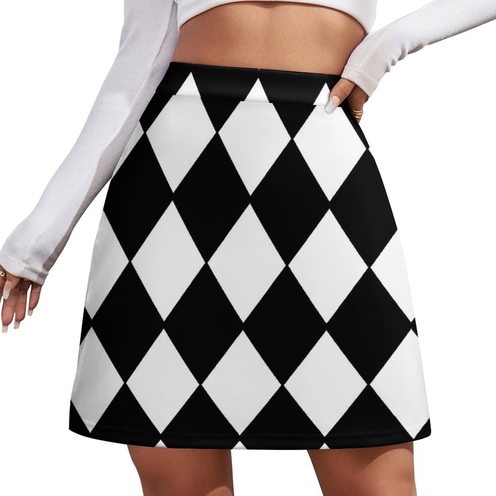 Check Print Skirt Black And White Street Style Casual Skirts Women ...