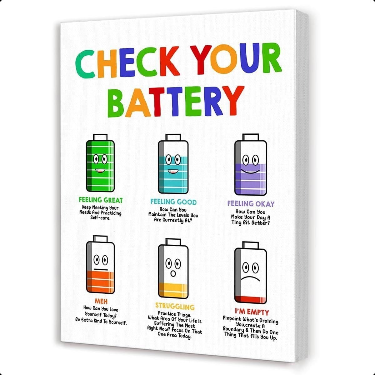 Check Your Battery Canvas Wall-Art,Feelings Chart Mental Health Print ...