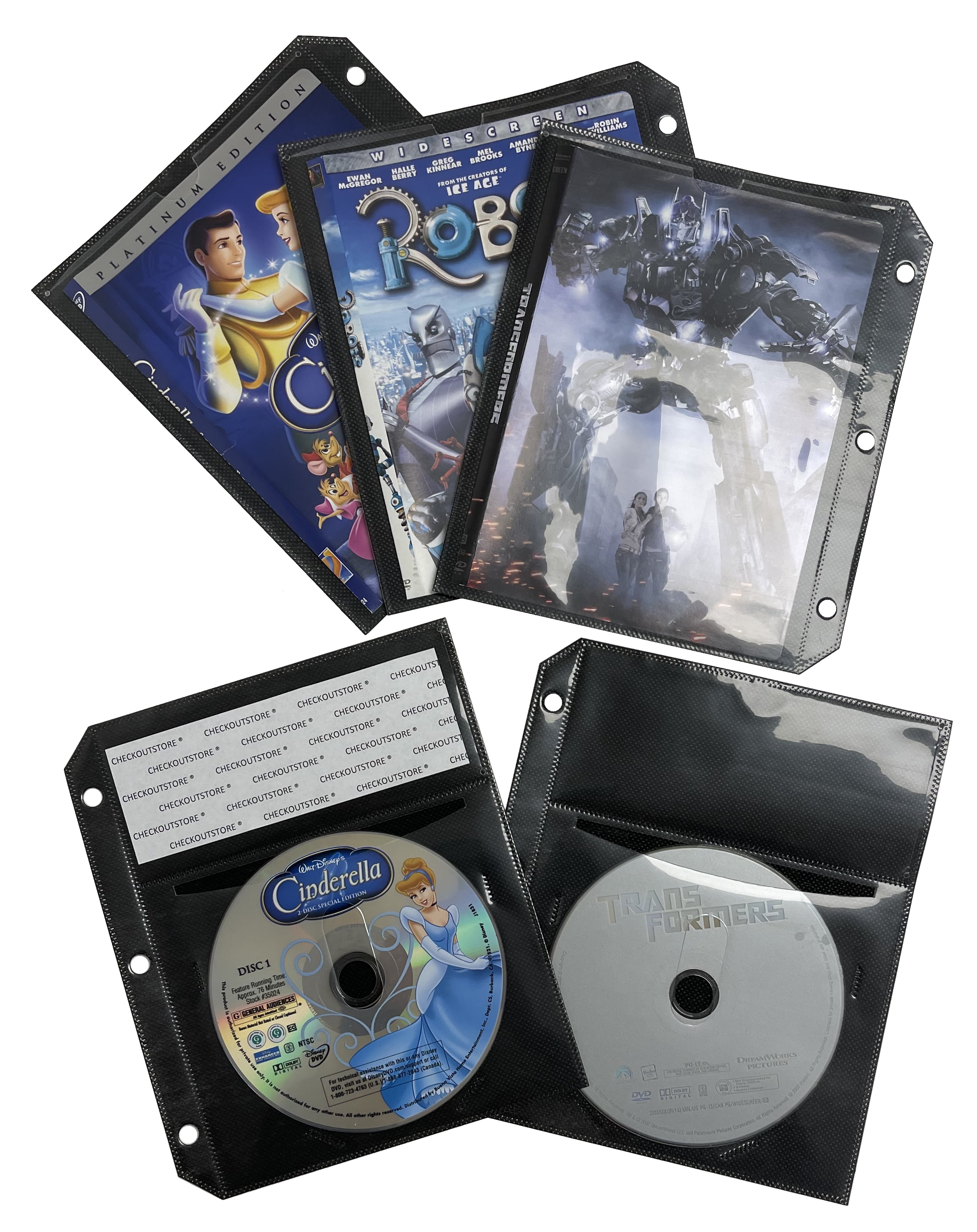 CheckOutStore 300 Black CD/DVD Half Sheet Storage 3-Ring Binder Filing ...