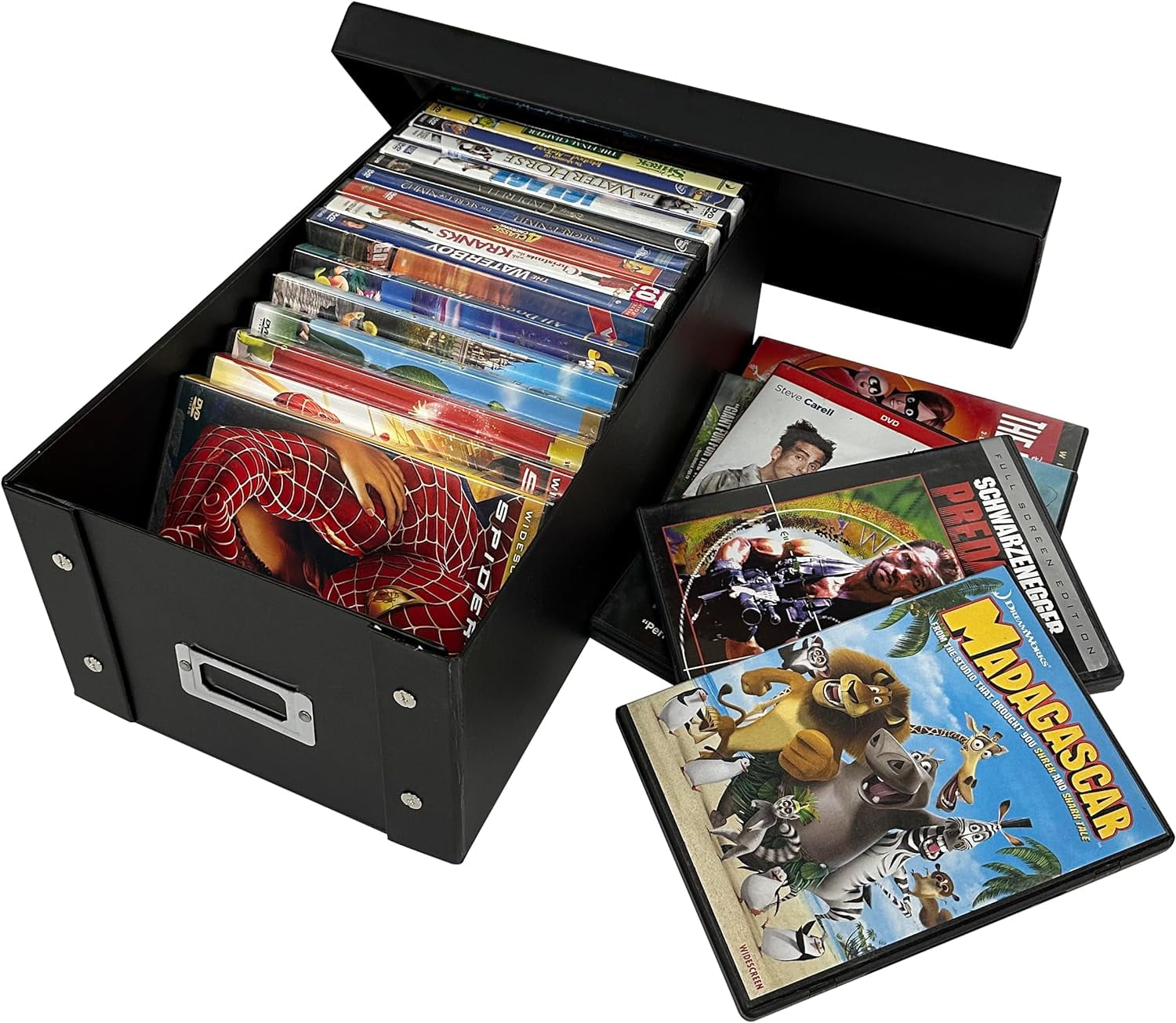 CheckOutStore Black DVD Cases Storage Box Disc Holders with Lids - 14.5 ...