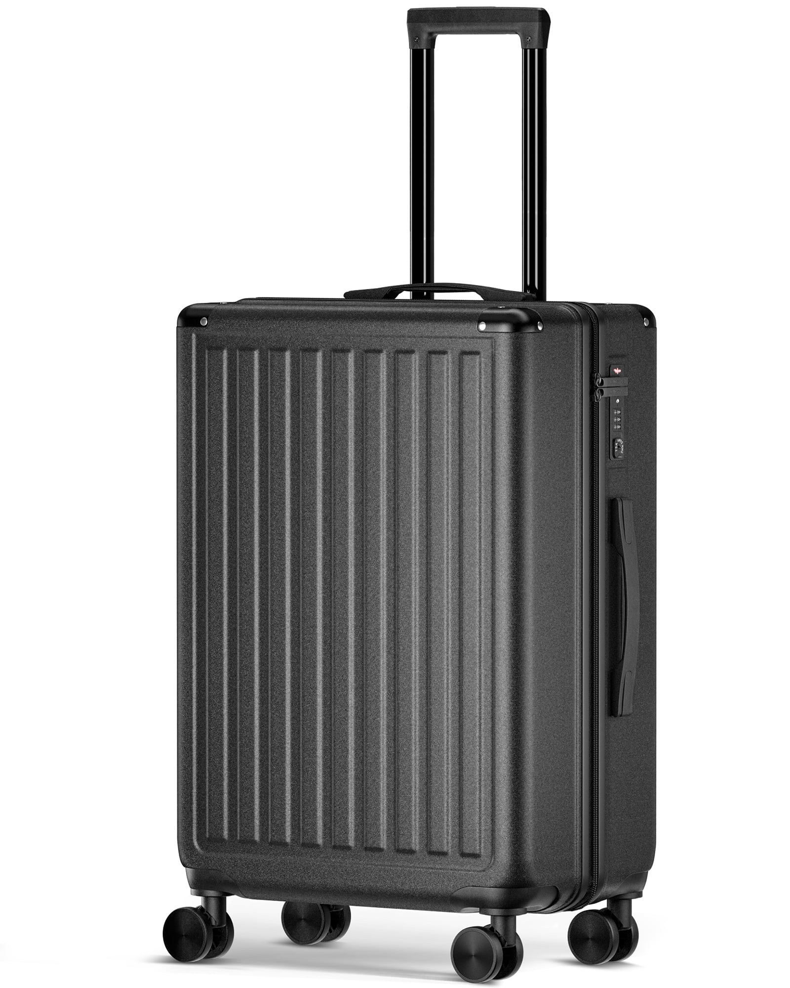 Checked 24 inch Luggage with Wheels, Hardside PC + ABS Suitcase ,Black ...