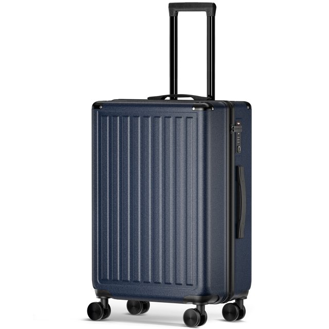 Checked 24 inch Luggage with Wheels, Hardside PC + ABS Suitcase ,Blue ...