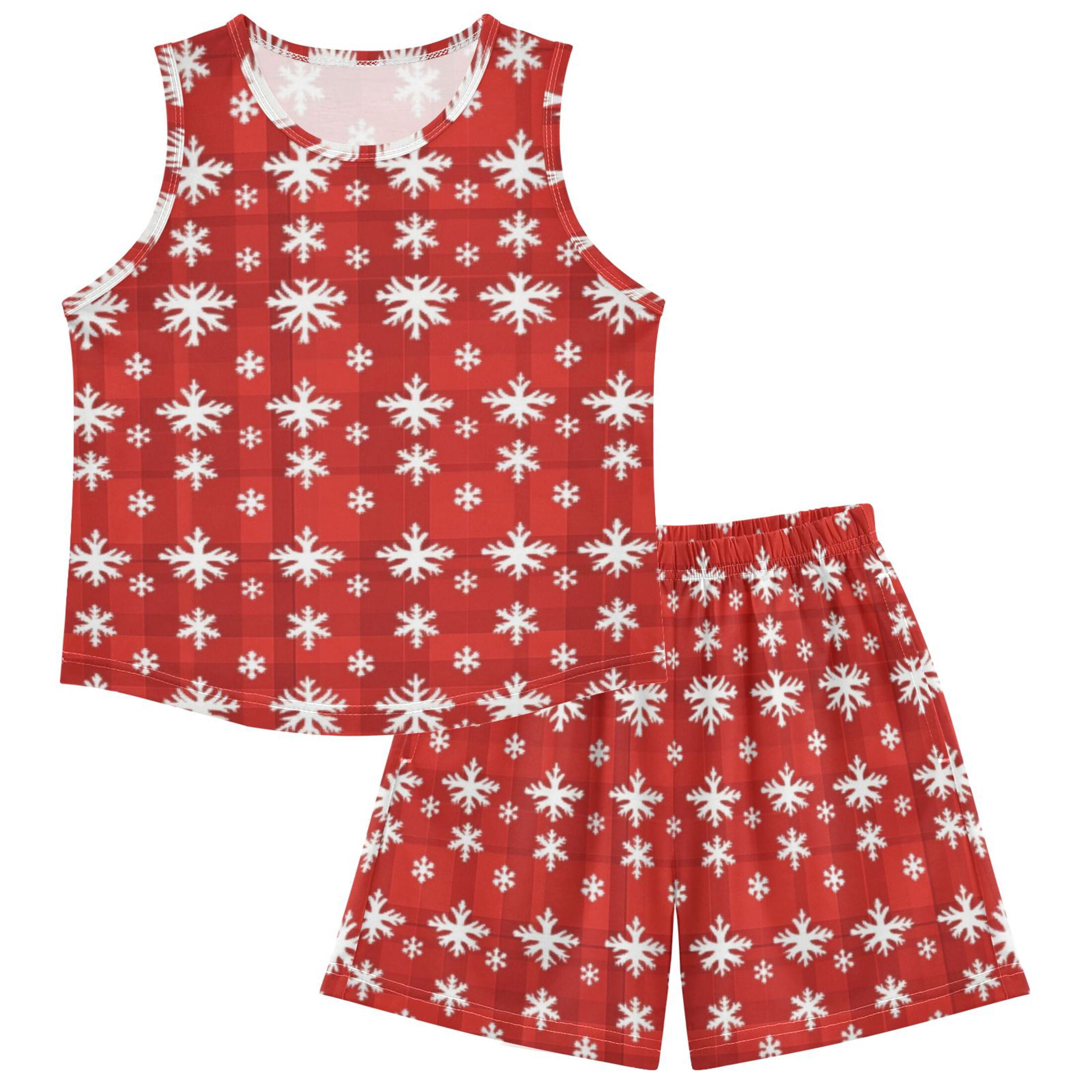 Checked Background Snowflakes Pajamas Set Sleeveless Sleepwear Tank ...