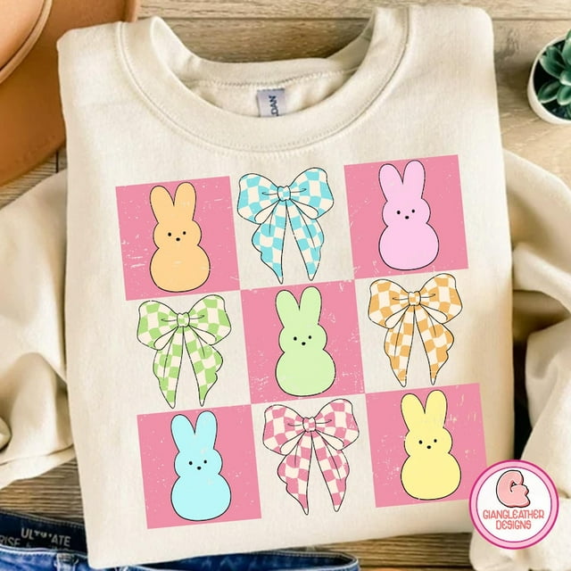 Checked Bunny Coquette Sweatshirt, Chillin With My Peeps Easter ...