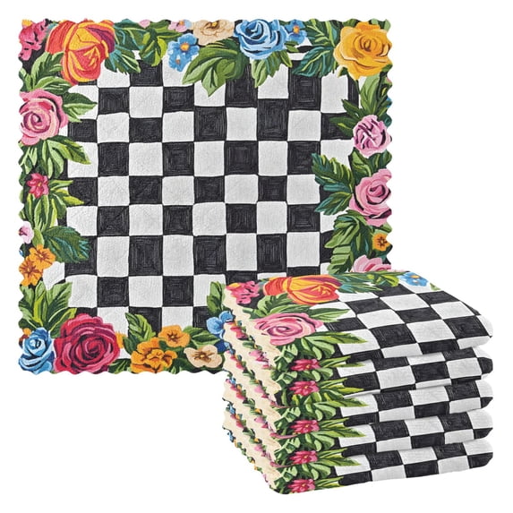 Checked Flower Kitchen Cloth Dish Towels for Drying Washing Absorbent ...