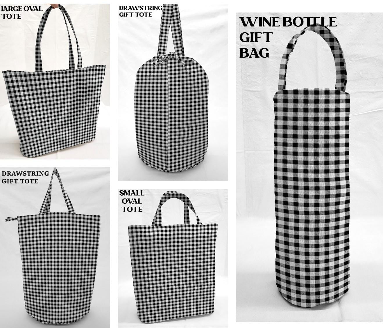 Checked Gingham Reusable Fabric Gift Bags and/or Tote Bags (Large Oval ...