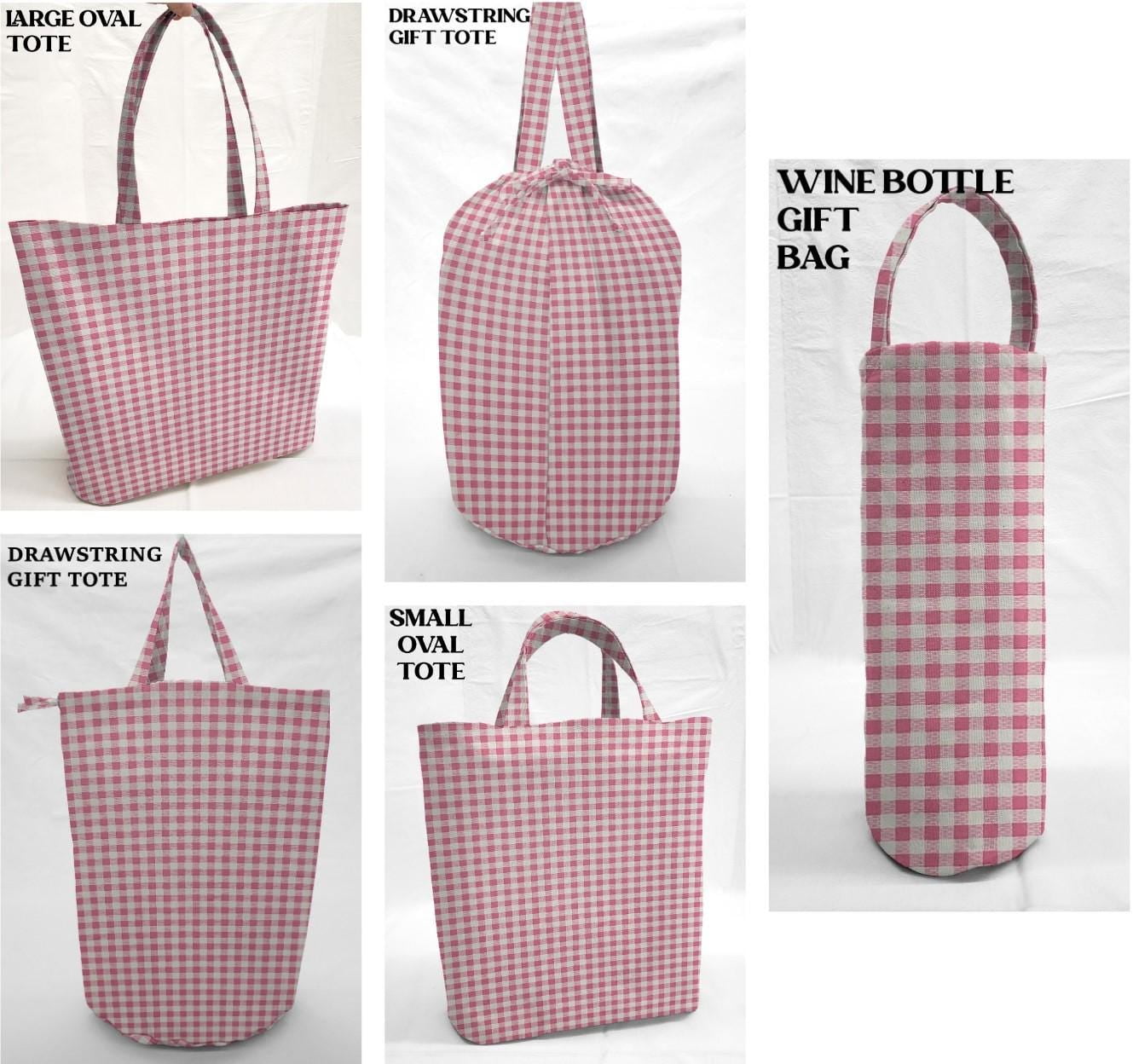 Checked Gingham Reusable Fabric Gift Bags and/or Tote Bags (Small Oval ...