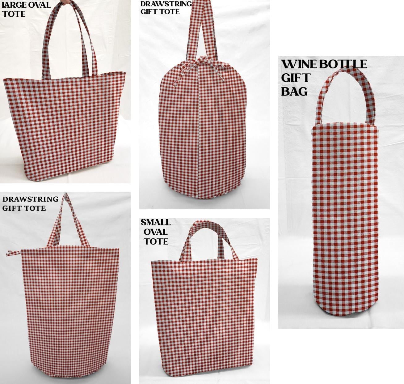 Checked Gingham Reusable Fabric Gift Bags and/or Tote Bags (Wine Bottle ...