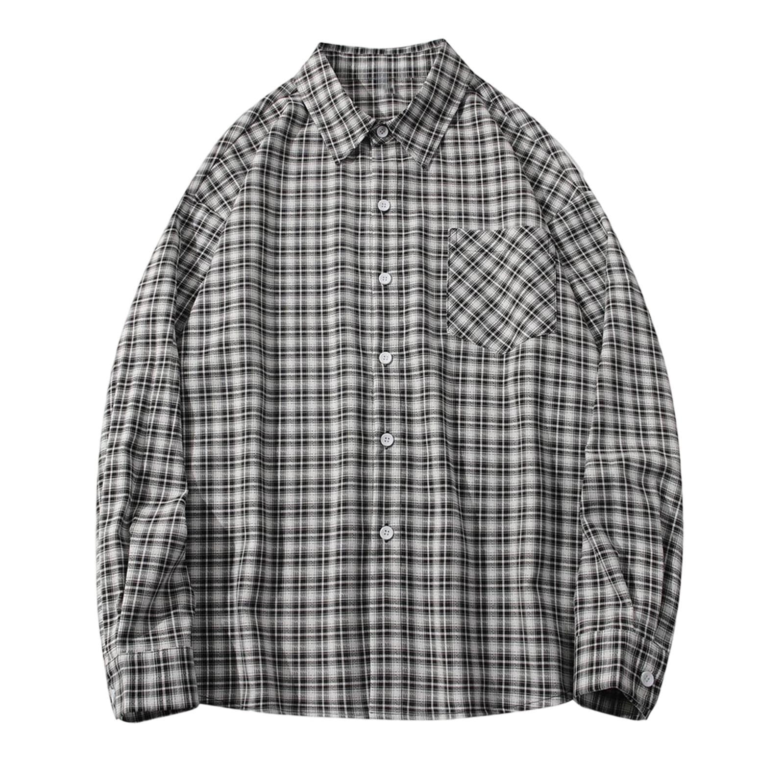 Checked Hoodies for Mens Open-Front Button Down Long Sleeve Blouses ...