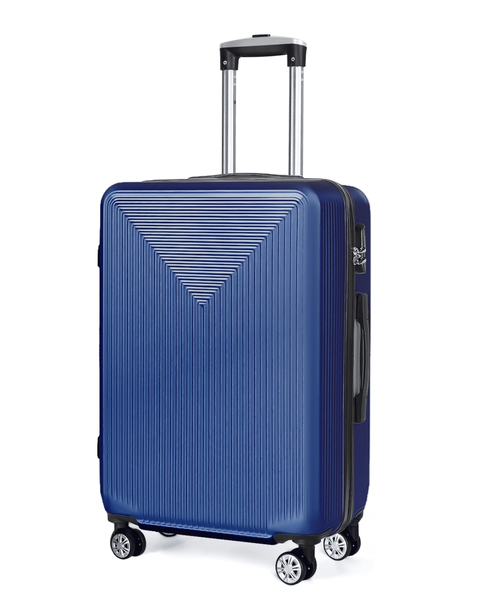 Checked Luggage 24 inch Suitcase with Double Spinner Wheels,Blue ...