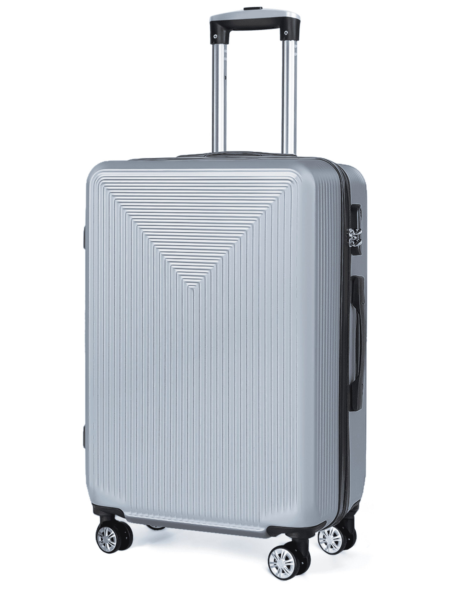 Checked Luggage 24 inch Suitcase with Double Spinner Wheels,Silver ...