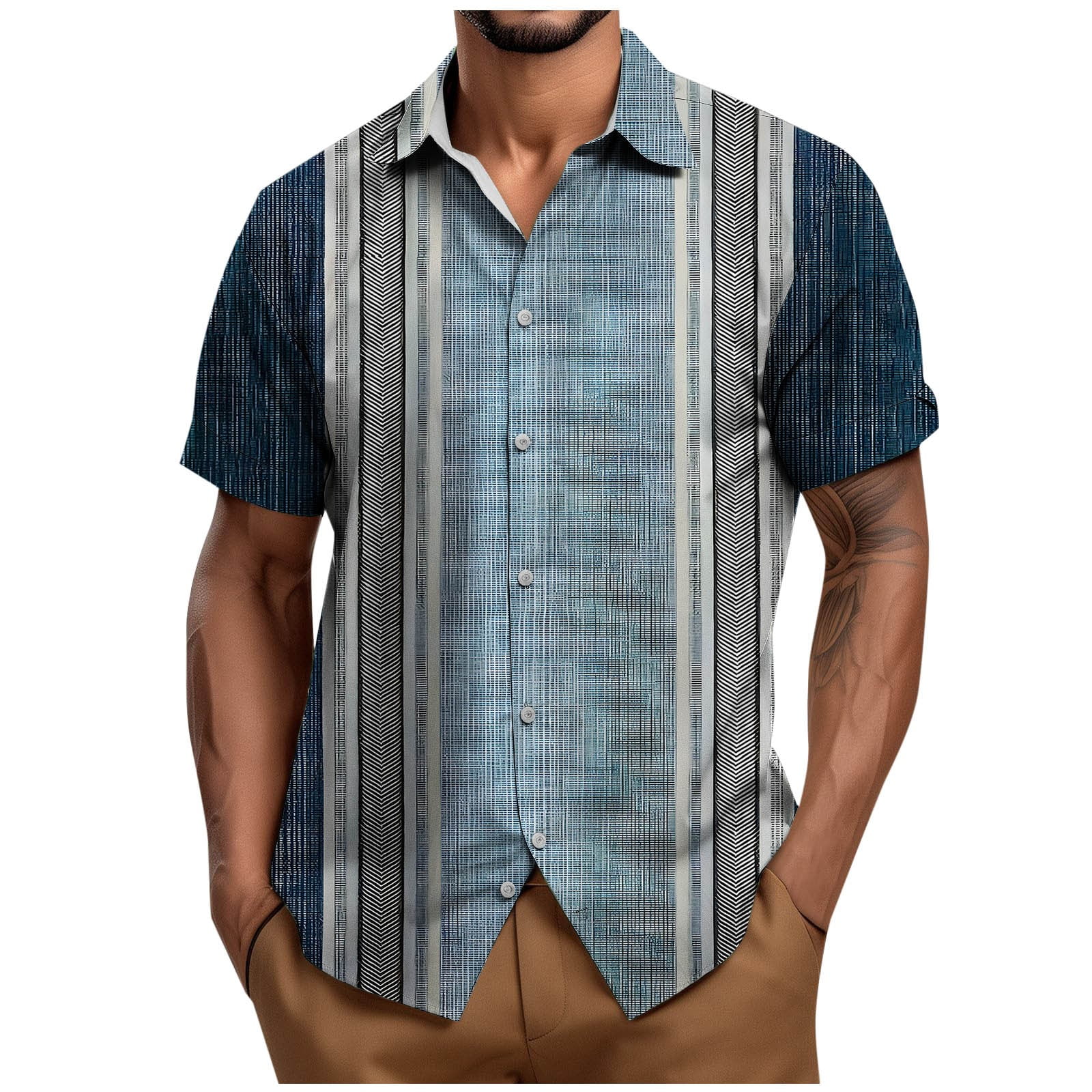 Checked Polo Shirts for Mens Lapel Short Sleeve Tops Front Button ...