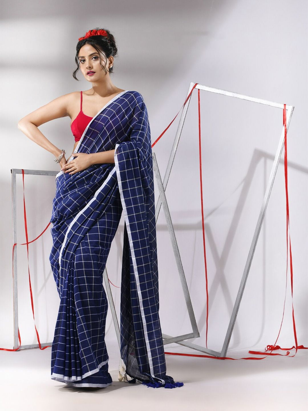Checked Pure Cotton Saree - 28118944 - Walmart.com