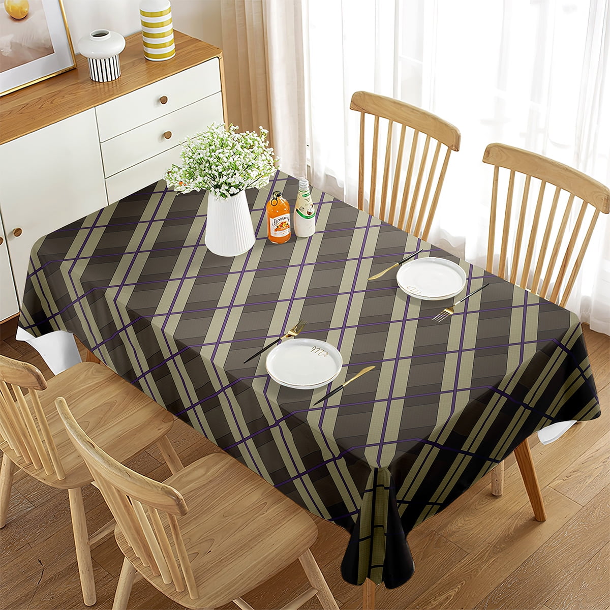 Checked Square Tablecloth Black and White Plaid Tablecloth Washable ...