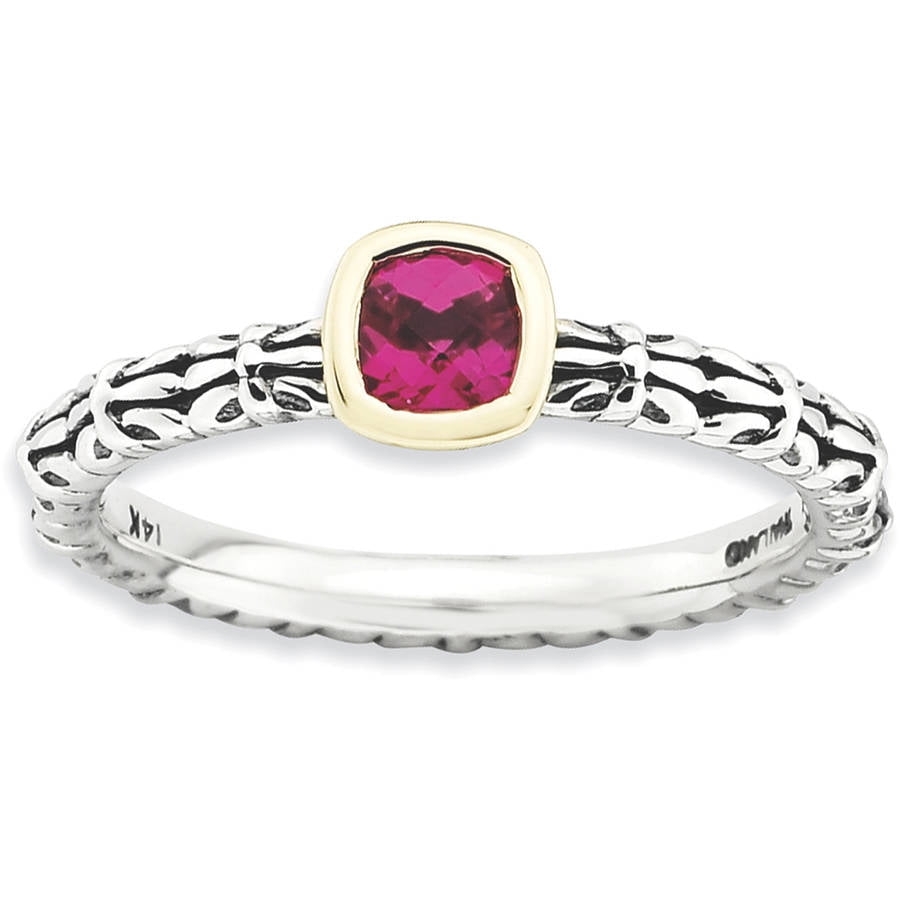 Checker-Cut Created Ruby Sterling Silver and 14kt Gold Ring - Walmart.com