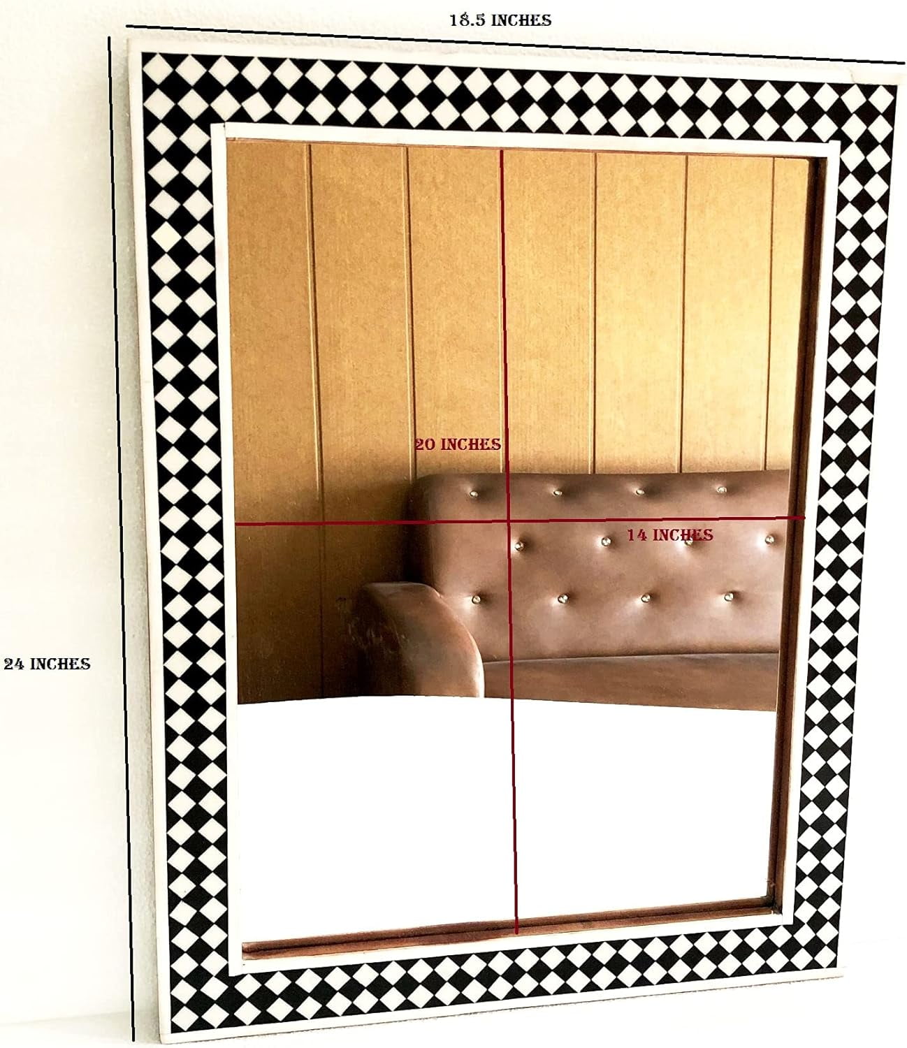 Checker Design Wall Mirror Bedroom Horn and Bone Rectangle Frame ...