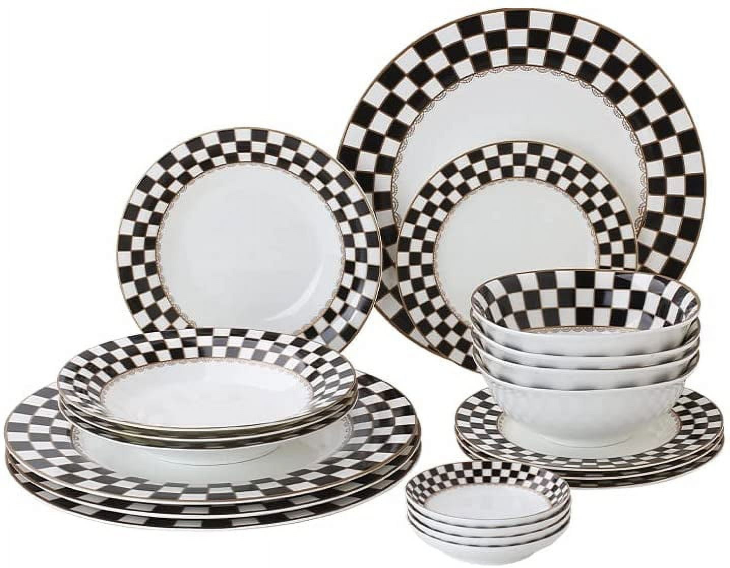 Checker Pattern 20-piece Round Dinnerware Set for 4, Porcelain Dinner ...
