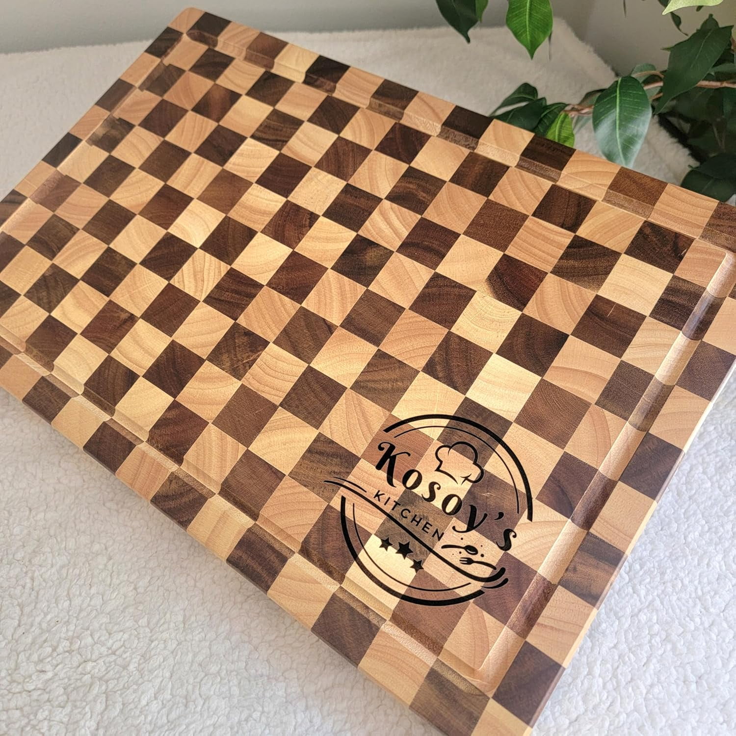 Checker Pattern Cutting Board. End Grain Butcher Block. Kitchen Cutting ...